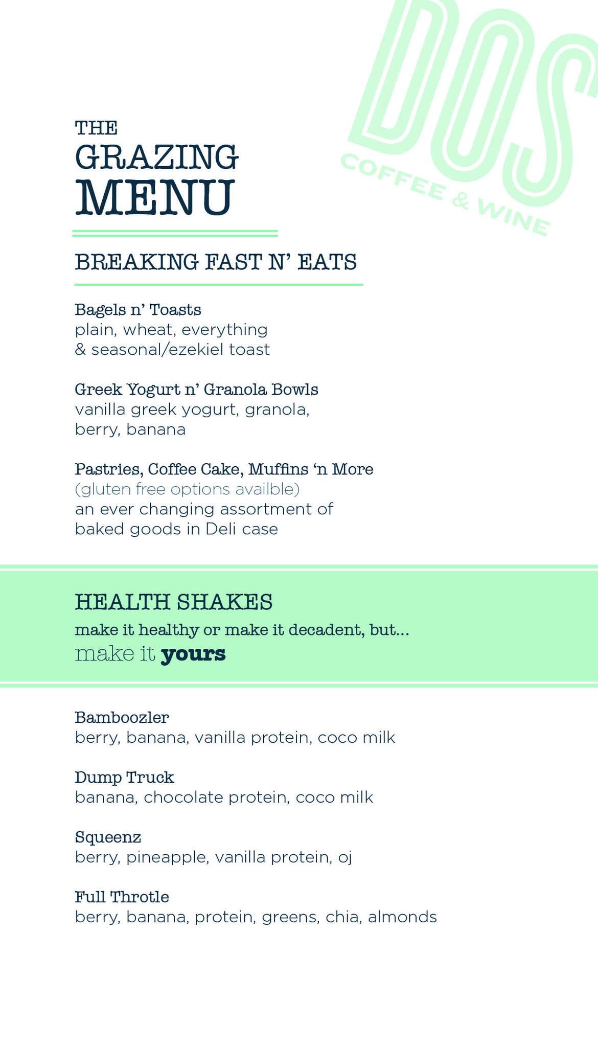 Menu at DOS Coffee & Wine pub & bar, St. Augustine