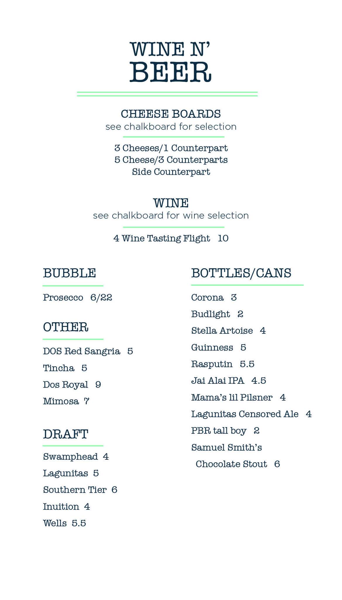 Menu at DOS Coffee & Wine pub & bar, St. Augustine