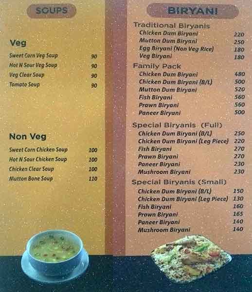 Menu at Amrutha Paradise, Hyderabad, MIG-71