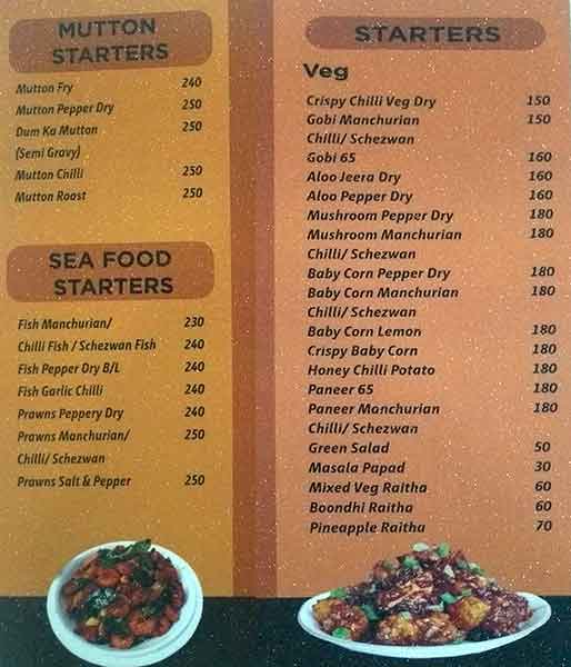 Menu at Amrutha Paradise, Hyderabad, MIG-71