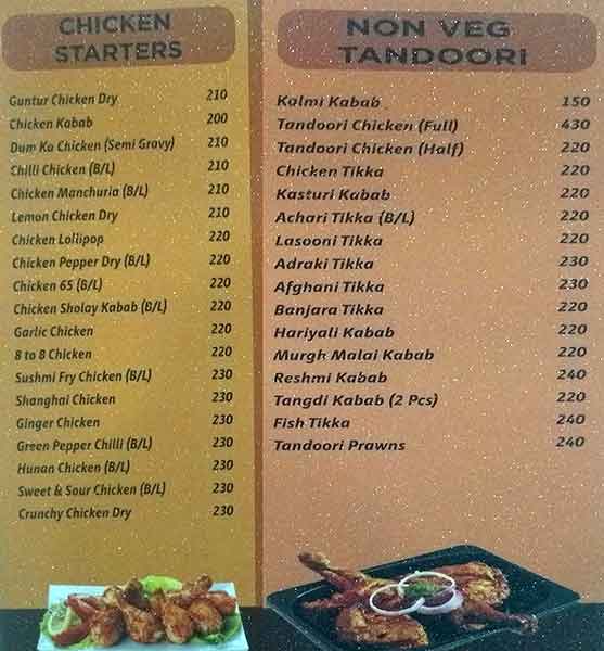 Menu at Amrutha Paradise, Hyderabad, MIG-71