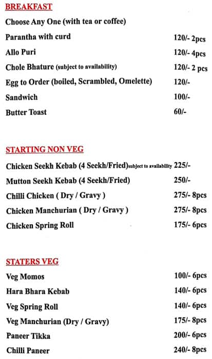 Menu at The Primero Hotel, Gurugram