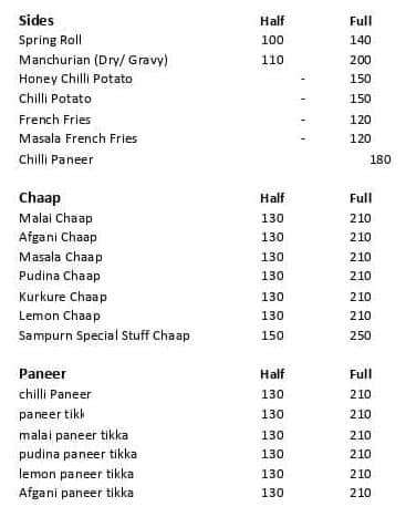 Menu of Bikaner Sweets Palace, Shalimar Bagh, New Delhi