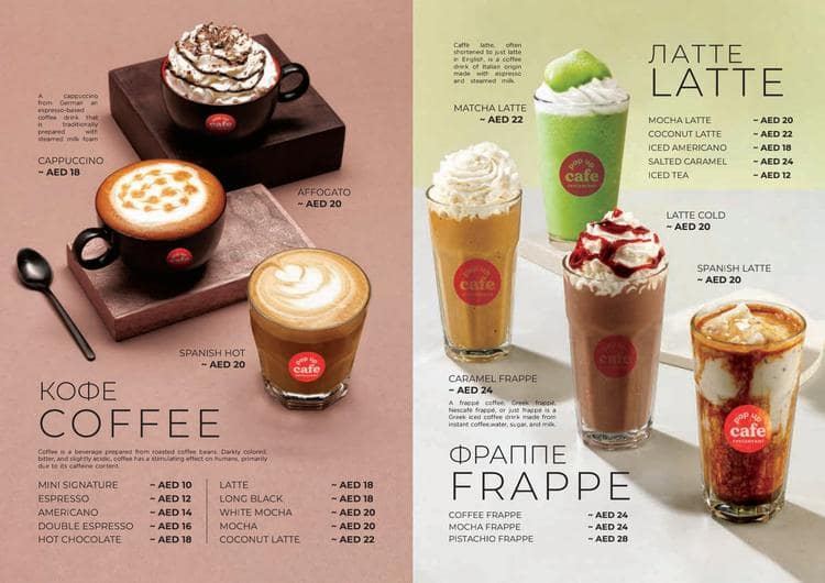 Menu of Pop Up Cafe & Restaurant, Nad Al Sheba, Dubai