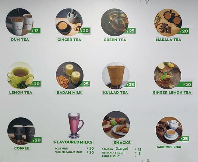 Menu of Tea Time, Taramani, Chennai