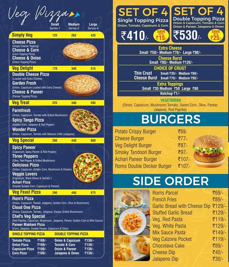 Menu of Roms Pizza, Raj Nagar, Ghaziabad