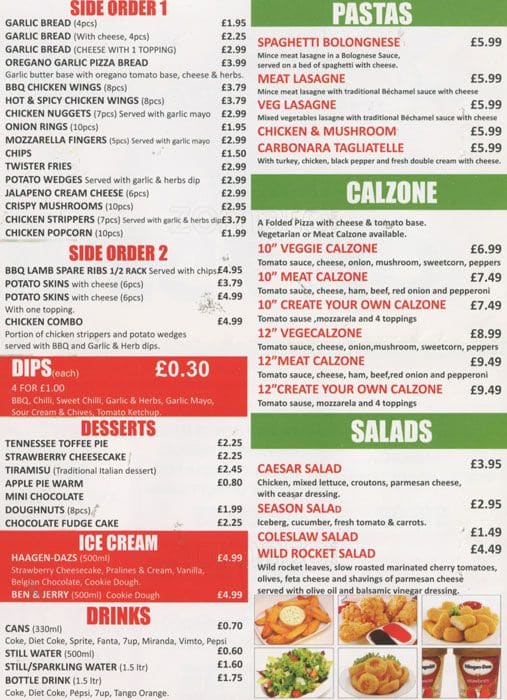 Menu at Oregano pizzeria, Thornton Heath, 13 Thornton Rd