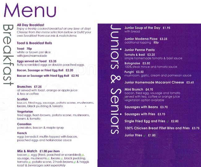 Menu at Cafe Luca, Edinburgh