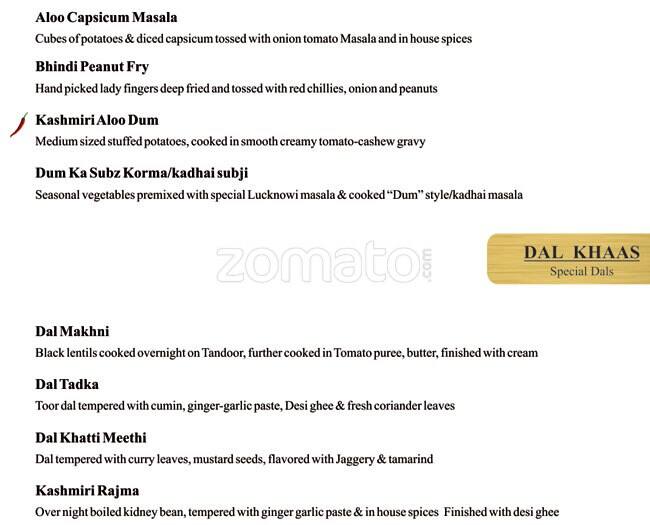 Menu at Masala Aangan, India, 206-207