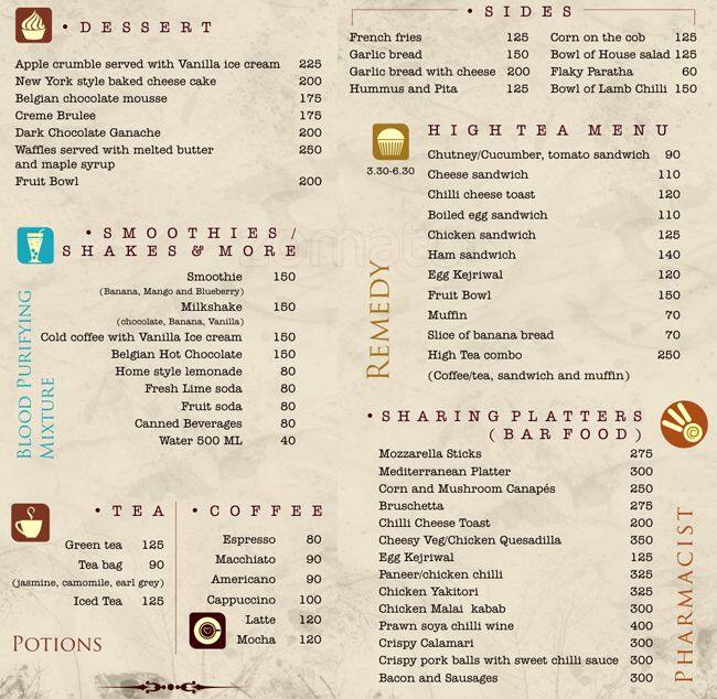 Menu at The Pharmacy Cafe, Mumbai, Phoenix Mills