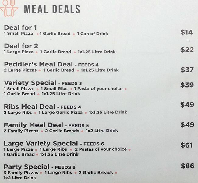 Menu at Pizza Peddlers & Ribs Jindalee pizzeria, Jindalee