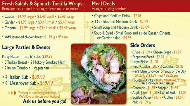 Menu at Sub Shop restaurant, Burien, 15710 1st Ave S