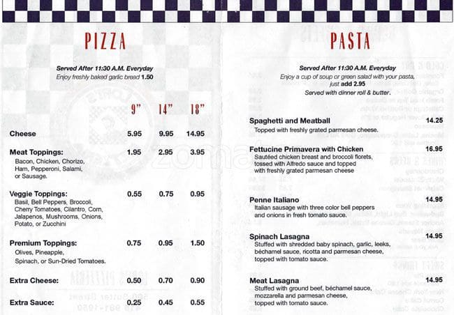 Menu at Lori's Diner restaurant, San Francisco, 900 North Point St