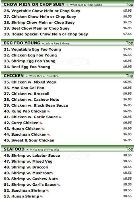 Menu at Jade Chinese Buffet restaurant, Dallas