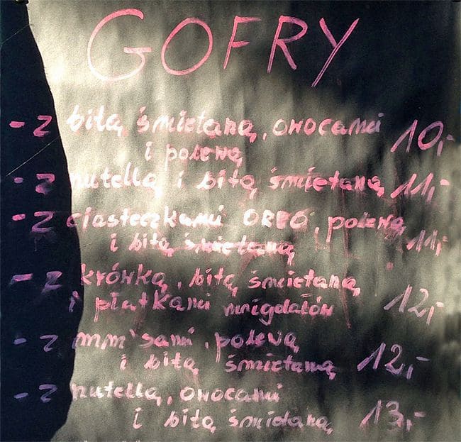 Menu at Pub Tola, Warsaw
