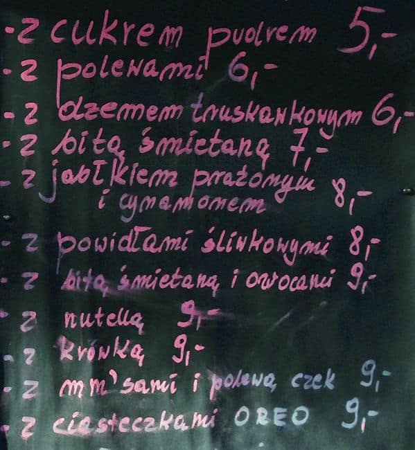 Menu at Pub Tola, Warsaw