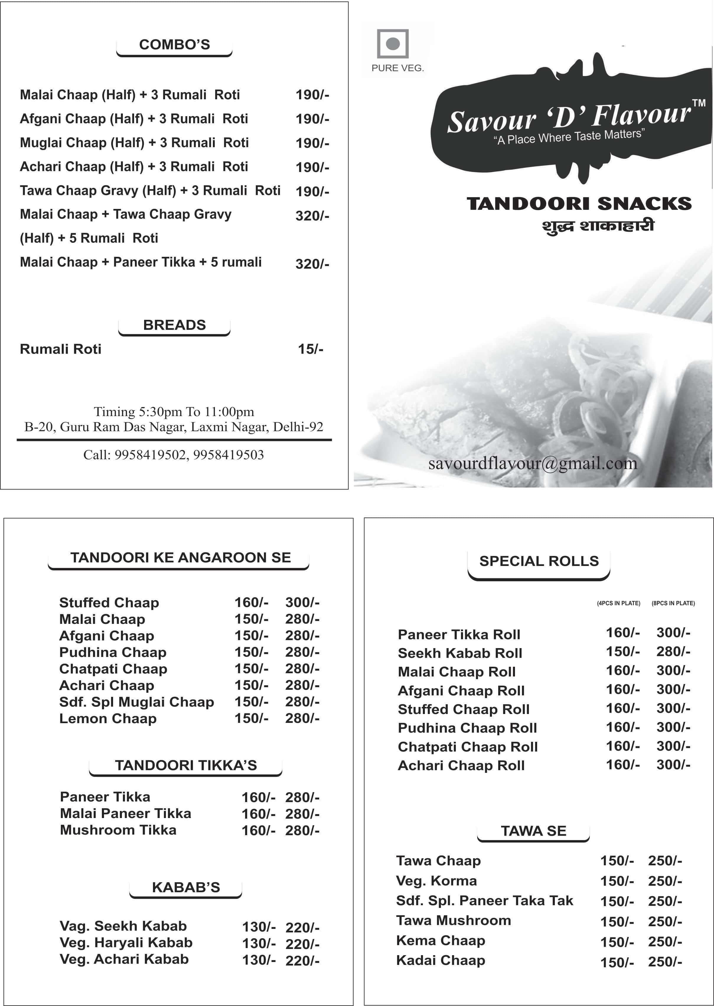 Menu of Savour 'D' Flavour, Delhi NCR, New Delhi