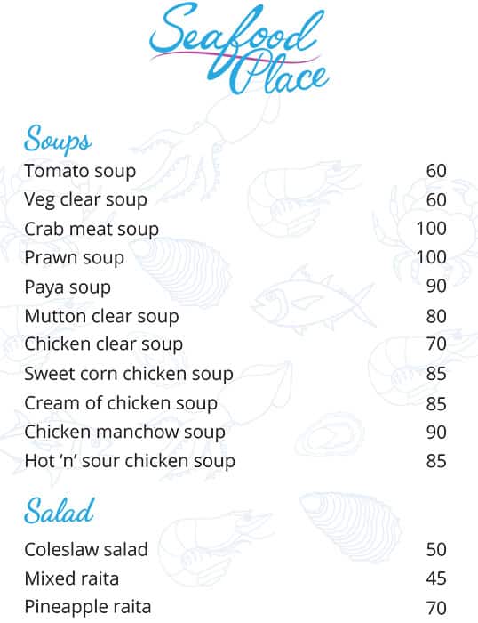 Menu of Seafood Place, Indiranagar, Bangalore