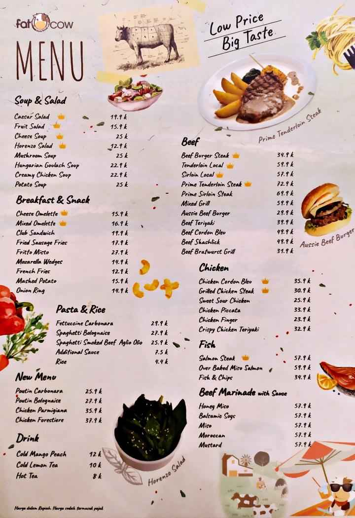 Menu at Fatcow steakhouse, Bandung, Riau Junction Mall