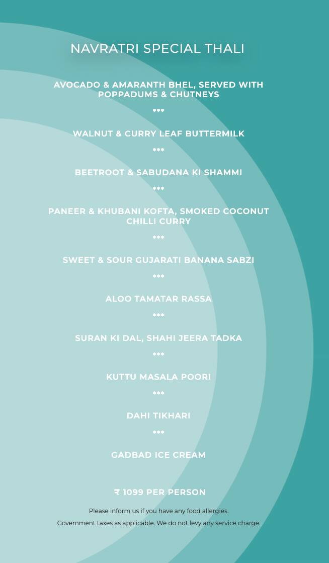 Menu of Comorin, Golf Course Road, Gurgaon