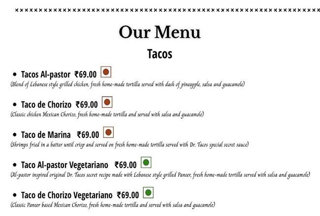Menu at Dr. Tacos, Pune