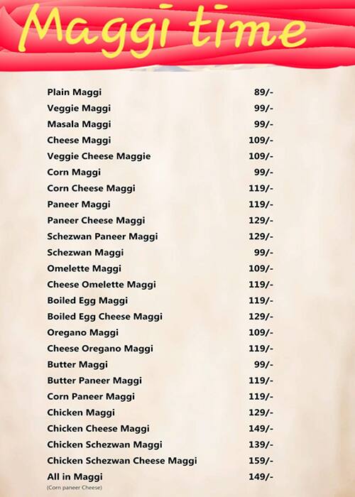Menu of Maggi time, Jogeshwari, Mumbai