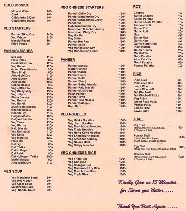 Menu of Master Chief, Wakad, Pune