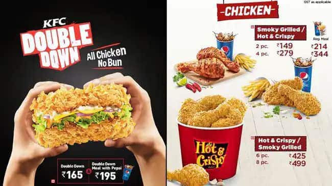 Menu at KFC, Kota