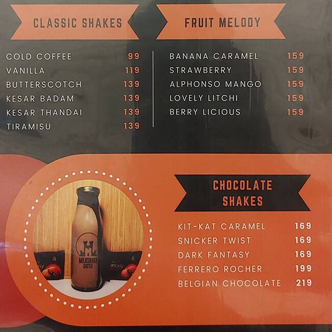 Menu of Milkshake Castle, Moosapet, Hyderabad