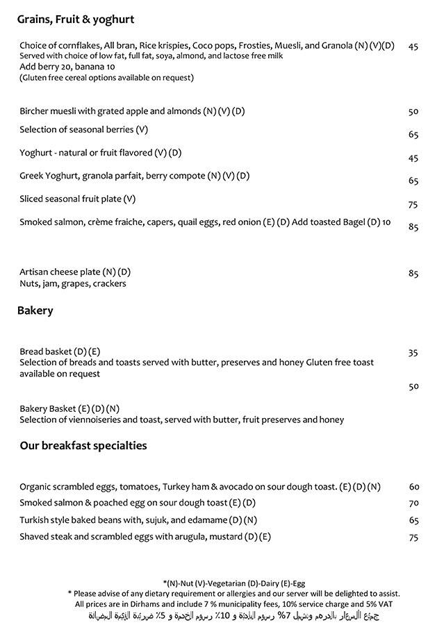 Menu of Flow Kitchen - Fairmont The Palm, Palm Jumeirah, Dubai