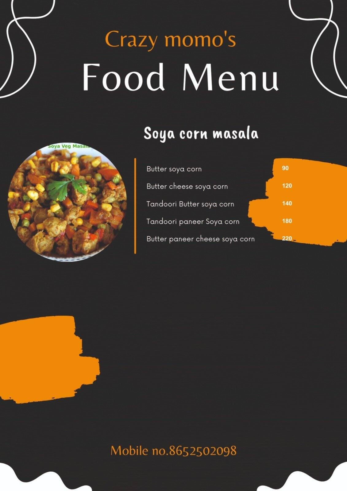 Menu of Crazy Momo's, Vile Parle West, Mumbai