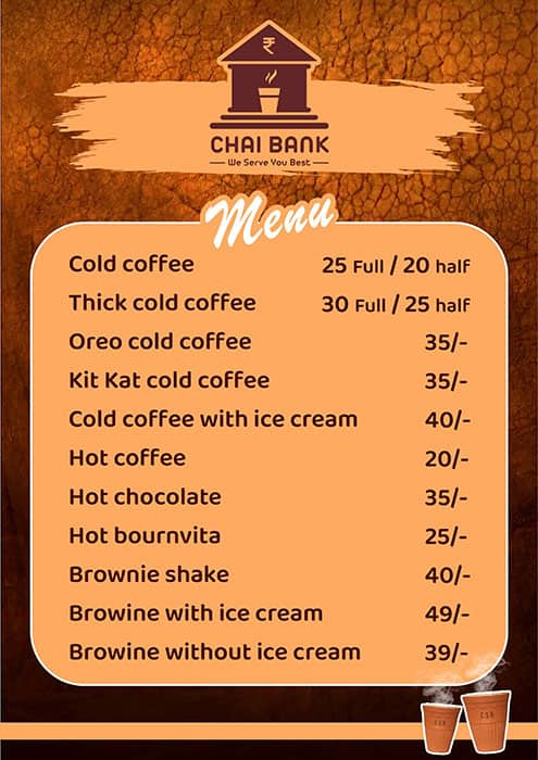 Menu of Chai Bank, Sinhgad Road, Pune