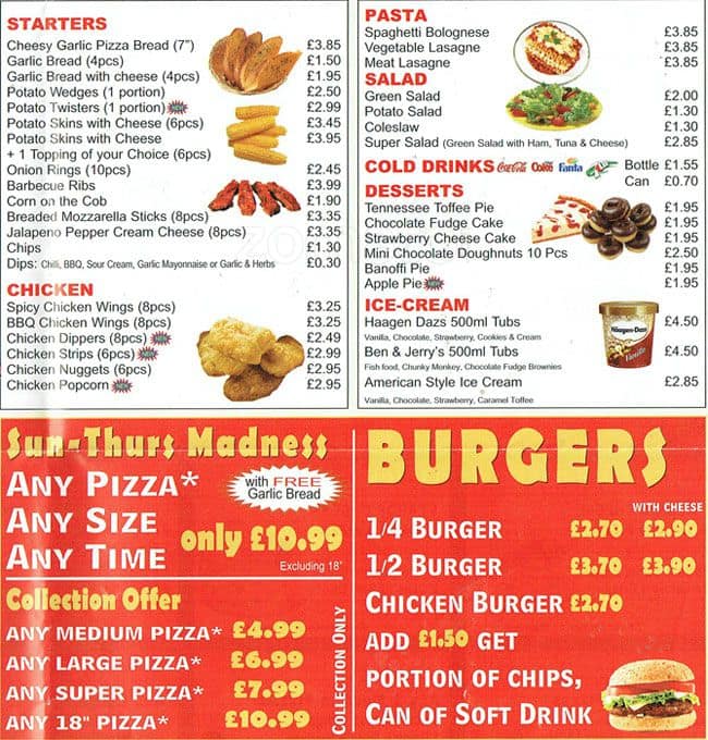 Menu at Super Pizza pizzeria, London, 292 Old Kent Rd