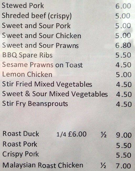 Menu at Oriental Canteen restaurant, London