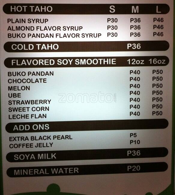 Menu at Taho Boy, San Juan, Eastwood Citywalk 1