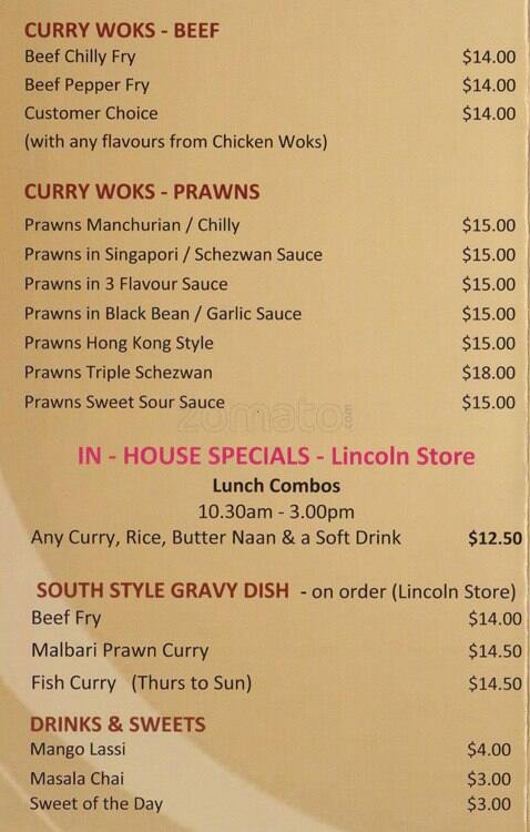 Menu at Taaza Indian Cuisine restaurant, Auckland