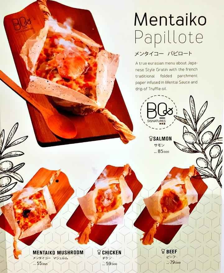 Menu at Beatrice Quarters restaurant, Jakarta, PIK Avenue Mall