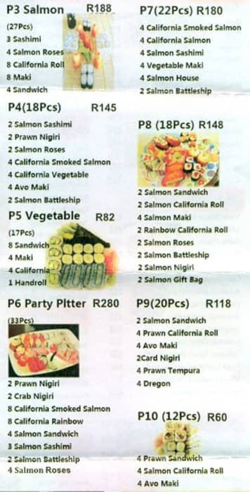 Menu at Ming Woo Chinese Restaurant And Sushi Bar, Centurion