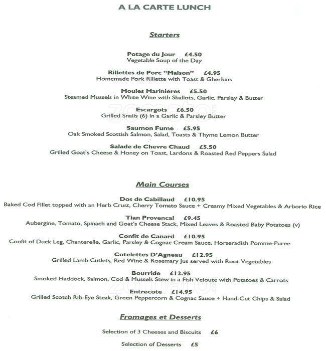 Brasserie Les Amis Menu, Menu for Brasserie Les Amis, West End ...