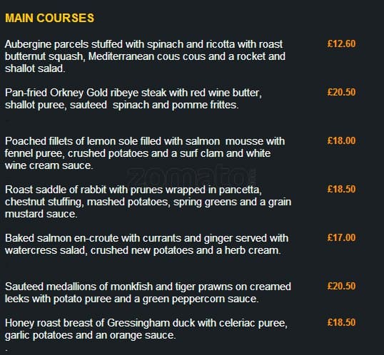 Menu at Wee LOCHAN restaurant, Glasgow