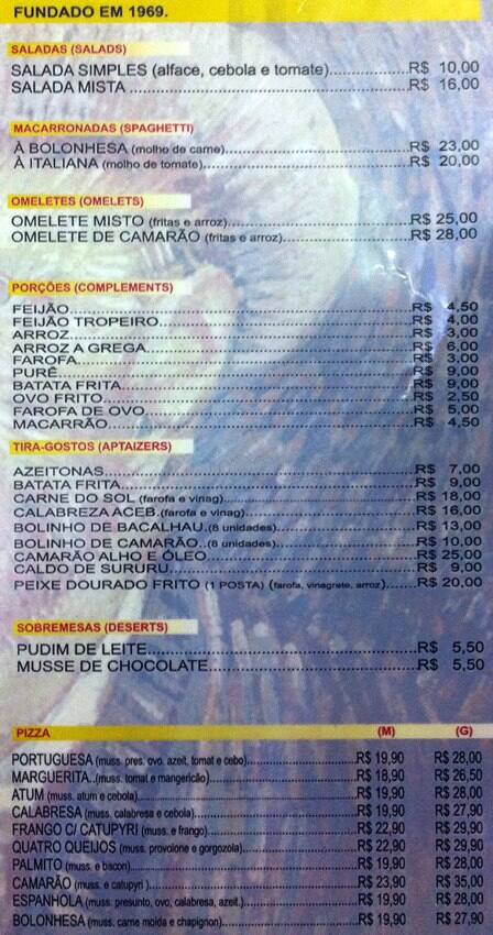 Menu at Restaurante Van Gogh, Salvador