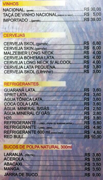 Menu at Restaurante Van Gogh, Salvador