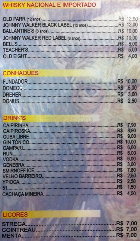 Menu at Restaurante Van Gogh, Salvador