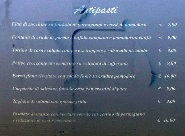 Menu da Ristorante Il Castello, Milano, Via Negroli