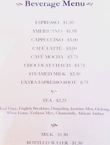 Menu at Ganache Patisserie desserts, Vancouver