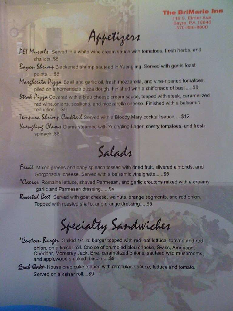 Menu at The Brimarie pub & bar, Sayre