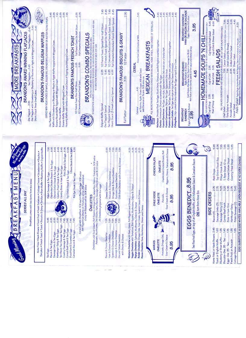 Menu at Brandon's Diner, Upland