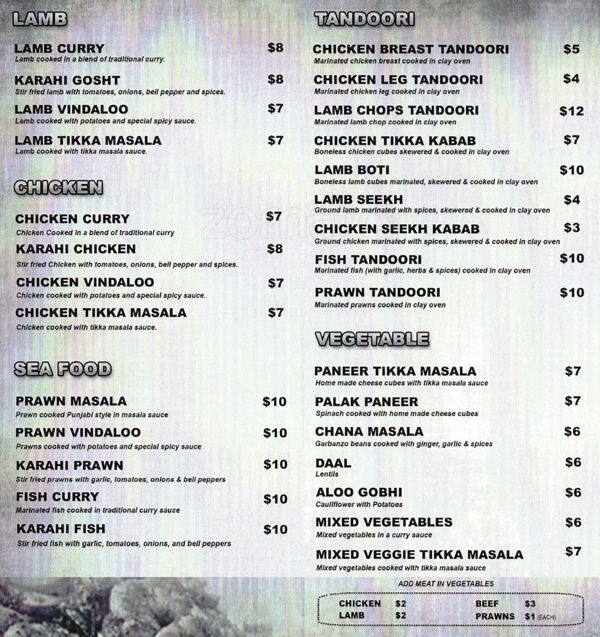 Menu at Curry Express restaurant, San Bruno, El Camino Real #183