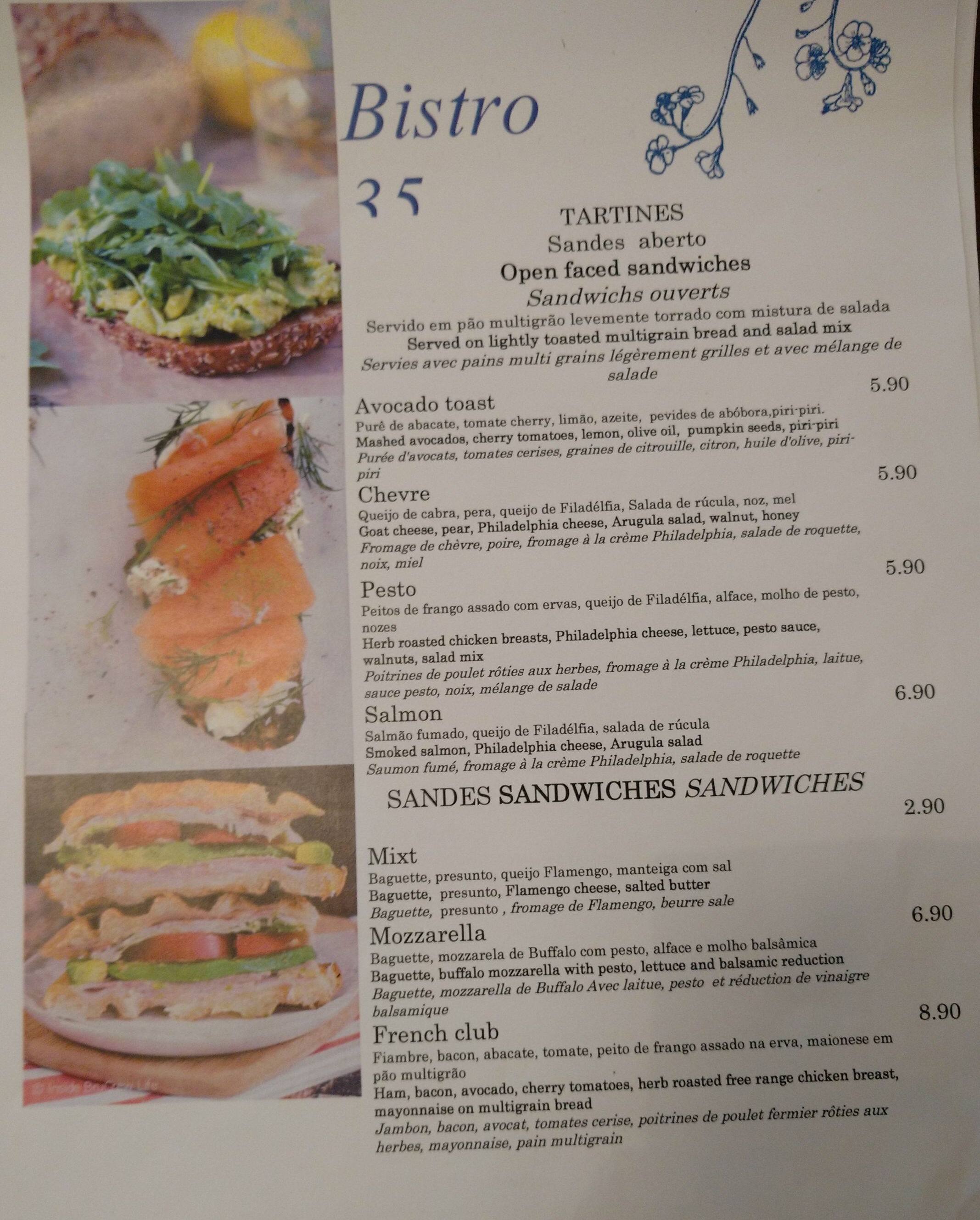 Menu at Bar 35 Lisboa, Lisbon