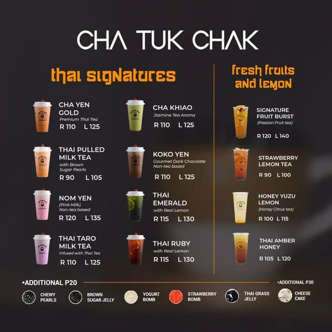Menu at Cha Tuk Chak, Manila, Third Floor
